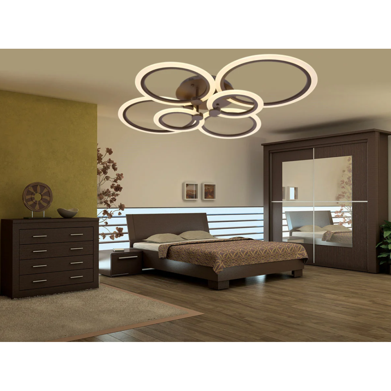 Lustra Led Cu Telecomanda Dimabila Six Rings Maro