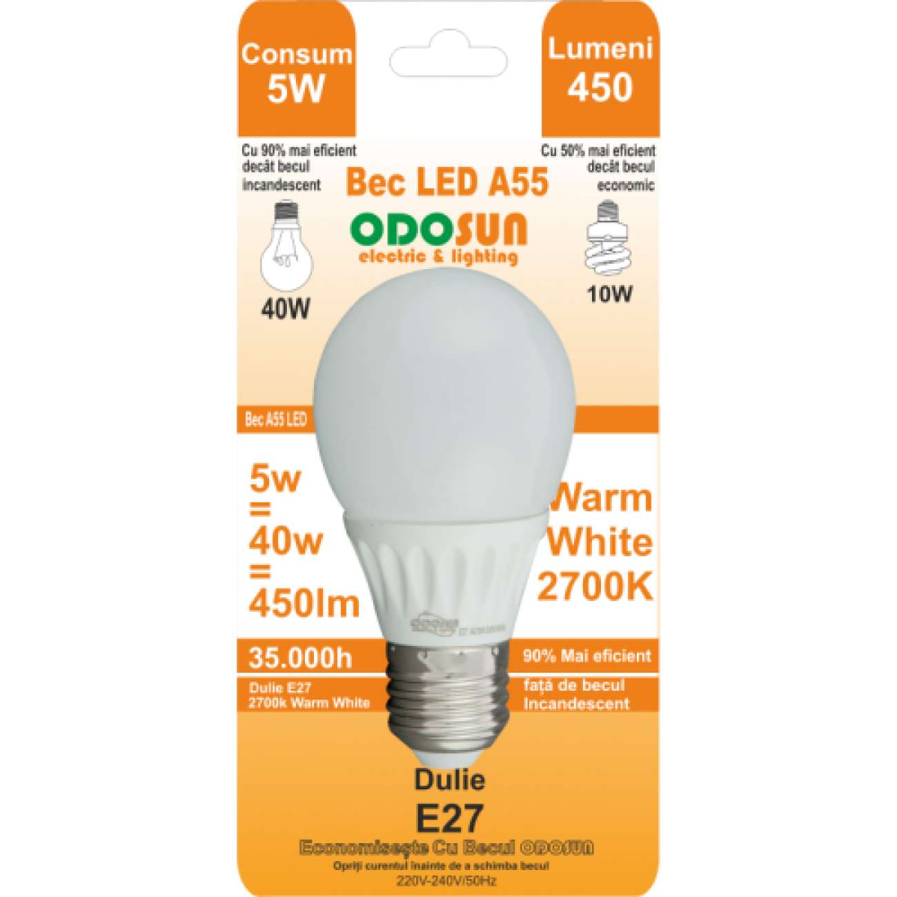 Bec Led Bulb A55 5w E27 2700k Odosun